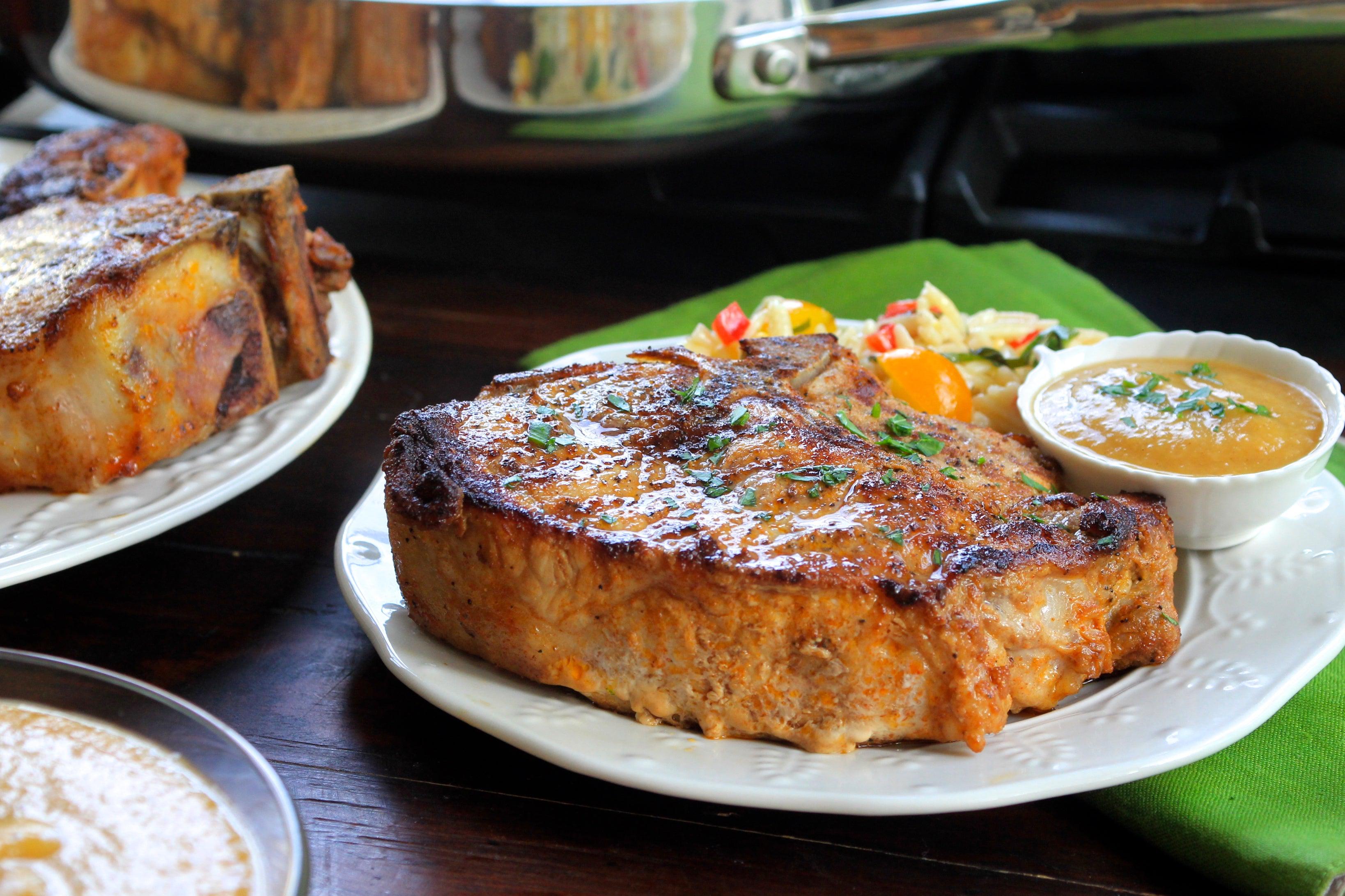 Double Cut Pork Chops with Peach Ketchup – Anolon